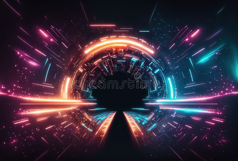 Futuristic Tunnel Technology Background with Neon Light Stock ...
