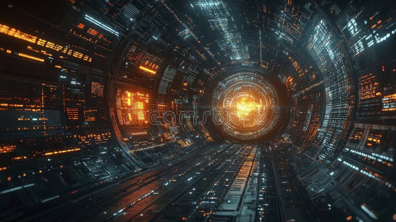 Futuristic Tunnel with Vibrant Data Patterns Stock Illustration ...