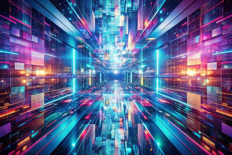 Futuristic Tunnel, Vibrant, Digital City, Data Flowing Stock Illustration - Illustration of ...