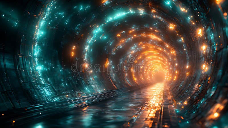 Futuristic Tunnel, Vibrant Lights, Glowing Path, Digital Art ...
