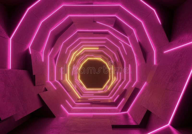 Futuristic Tunnel Illuminated by Neon Lights and Lazer Beams Stock ...