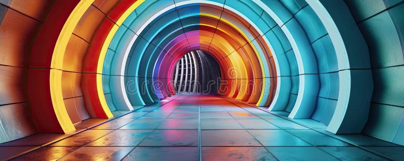 Futuristic Tunnel with Vibrant Sci-Fi Gradient Blending Colors and ...
