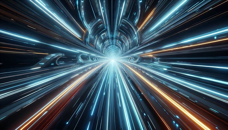 Futuristic Tunnels with Neon Lights Receding Infinitely, Creating Sense ...