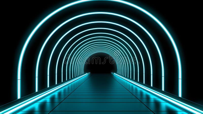 Futuristic Turquoise Neon Tunnel Stock Illustration - Illustration of ...