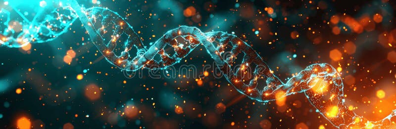 Futuristic Turquoise and Orange DNA Helix Poster with Glowing Particles ...