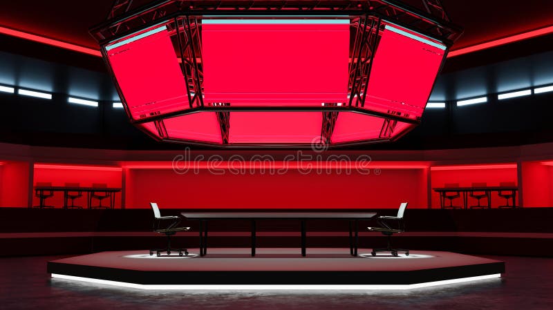 Futuristic TV Game Show Studio Design with an Interview Table on Stage ...