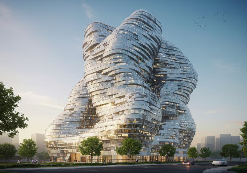 Futuristic Twisting Metallic Sculpture with Abstract Ribbon-Like Design and Smooth Curves Stock ...