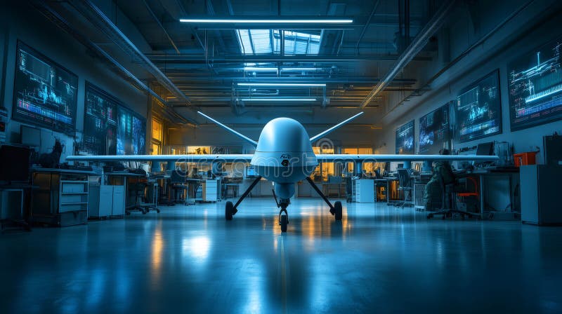 Futuristic Ucav Being Prepared for a Mission in a High Tech Military ...