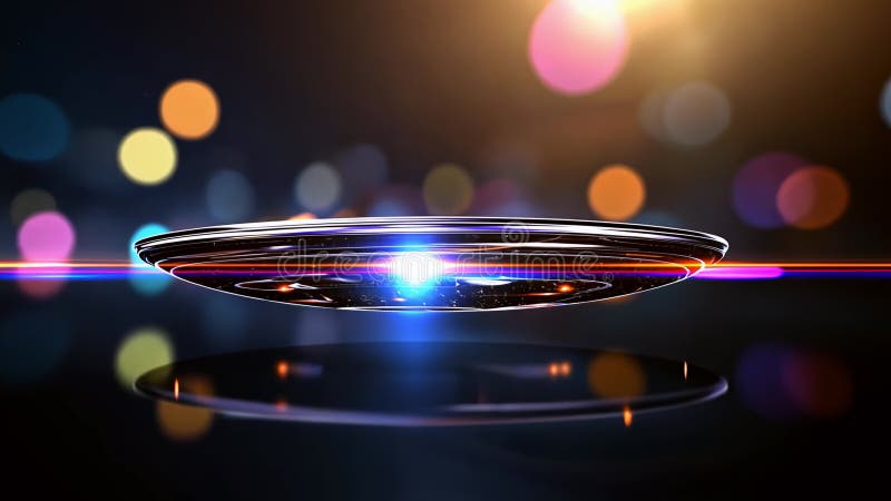 Futuristic Ufo Hovering with Light Effects and Bokeh Scene Stock Video ...