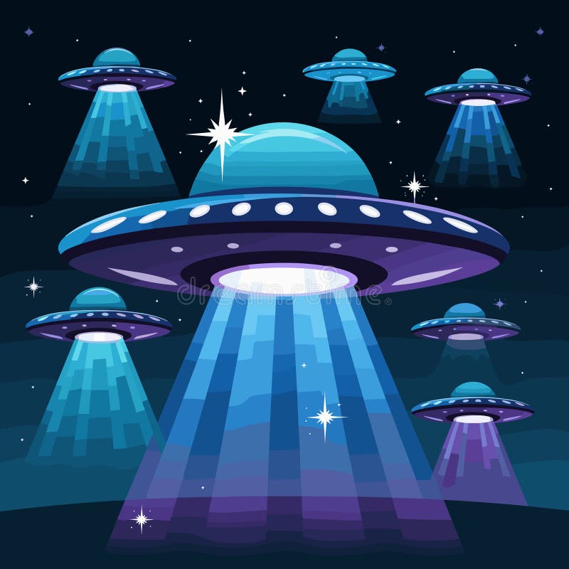 Futuristic UFOs in a Starry Night Sky - Vector Illustration Stock Vector - Illustration of ...