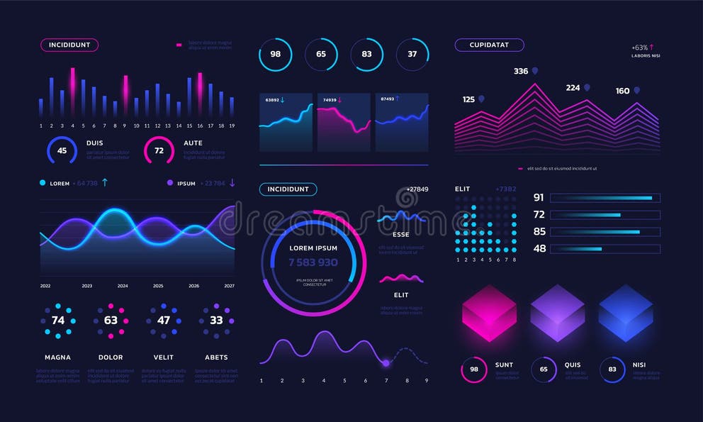 Futuristic UI Dashboard. Technology Infographic Data Interface Charts ...