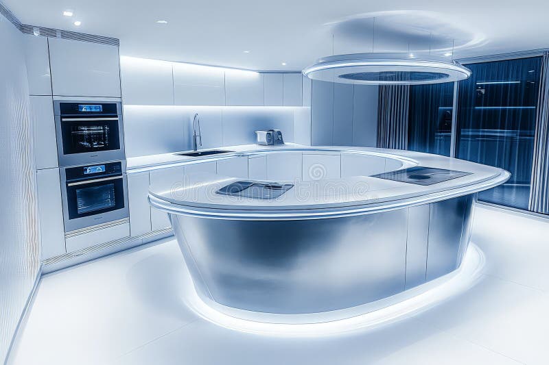 Futuristic Ultra-Modern Kitchen Stock Illustration - Illustration of ...