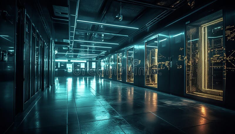 Futuristic Underground Corridor, Modern Design, Bright Blue Lighting ...