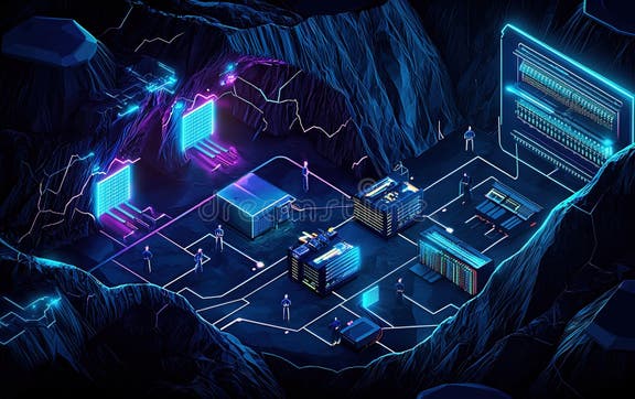 A Futuristic Underground Data Center Featuring Vibrant Neon Lights with ...
