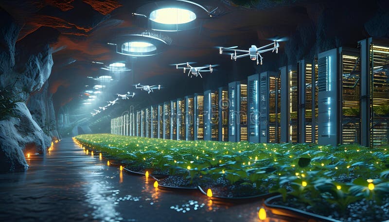 A Futuristic Underground Data Center and Hydroponic Farm. Generative AI ...