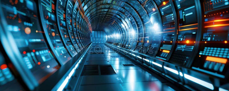 Futuristic Underground Data Center Tunnel Featuring Servers and Fiber ...