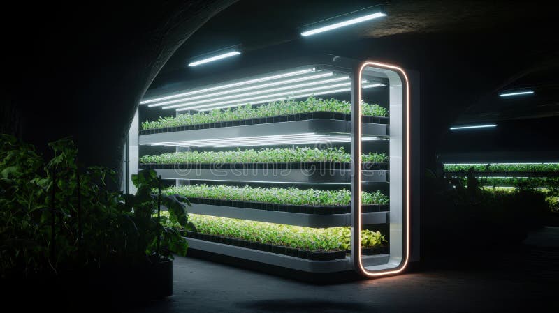 Futuristic Underground Farm Featuring Hydroponic Plants in a Modern ...