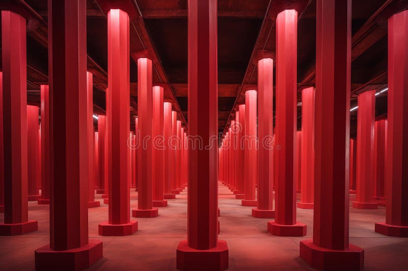 Abstract Red Pillar Hallway Illumination Stock Illustration ...