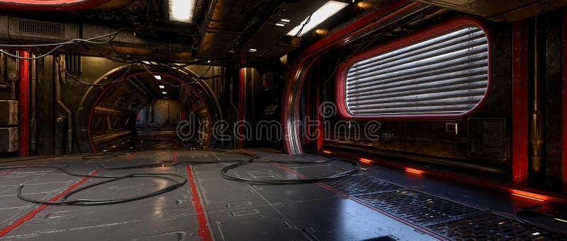 Futuristic Underground Industrial Environment with Dark Tunnel. Science ...