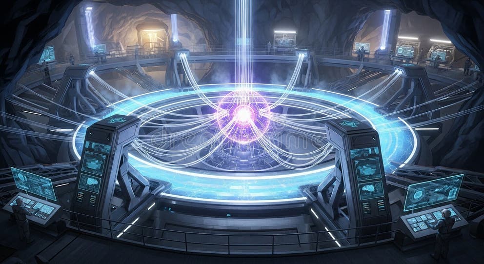 Futuristic Underground Laboratory with Glowing Energy Core and Advanced Technology Stock ...