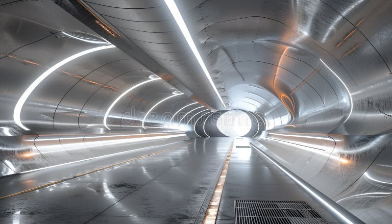 Futuristic Underground Metal Tunnel Stock Illustration - Illustration ...