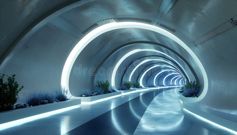 Futuristic Underground Metal Tunnel Stock Illustration - Illustration ...
