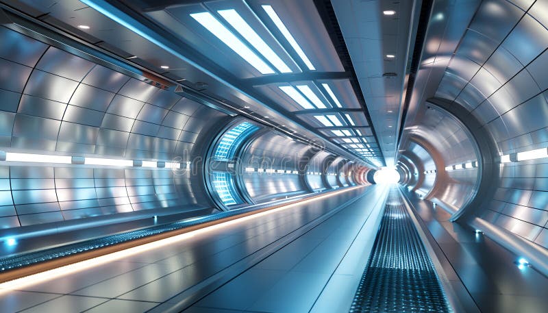 Futuristic Underground Metal Tunnel Stock Illustration - Illustration ...