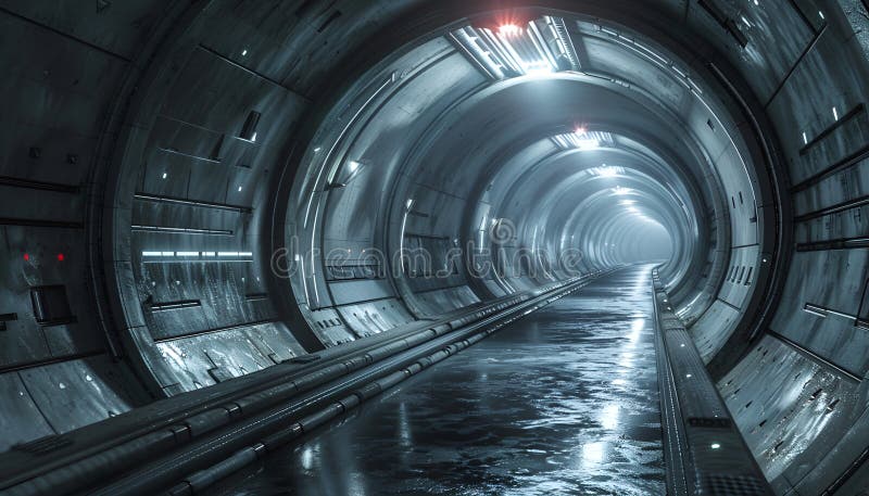 Futuristic Underground Metal Tunnel Stock Illustration - Illustration ...