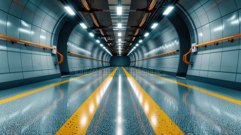 Futuristic Underground Passage with Picture Projections, Modern ...