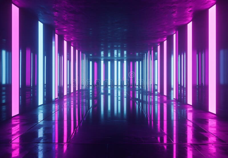 Futuristic Underground Space with Neon Lights Stock Illustration ...