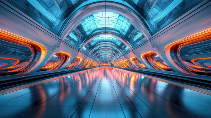 Futuristic Underground Station Glowing Lights Reflective Surfaces Night ...