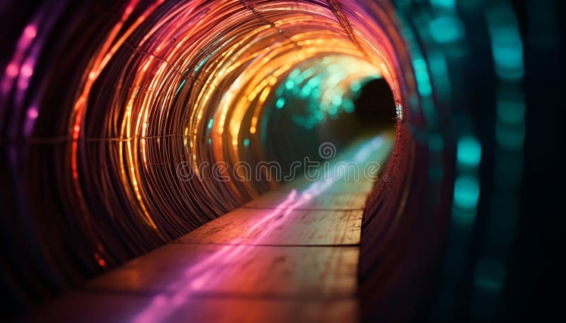 Futuristic Underground Tube with Blurred Motion and Glowing Blue ...