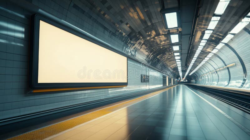 Futuristic Underground Tunnel with Blank Advertisement Display Stock ...