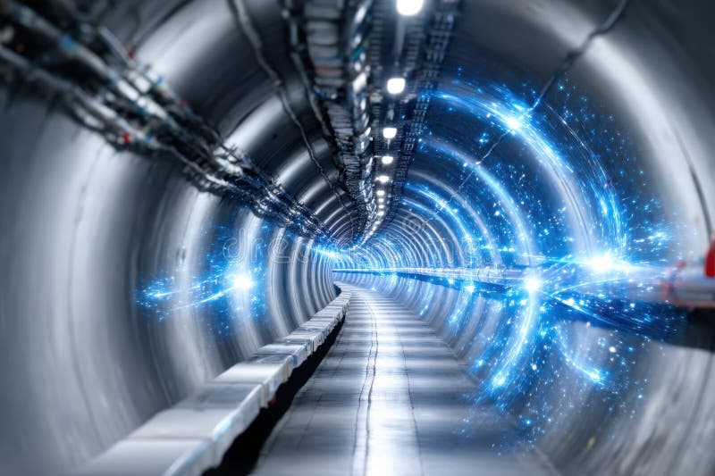 Futuristic Underground Tunnel with Blue Light Effects Illuminating the ...