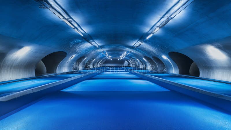 Futuristic Underground Tunnel with Blue Lighting and Modern Design ...