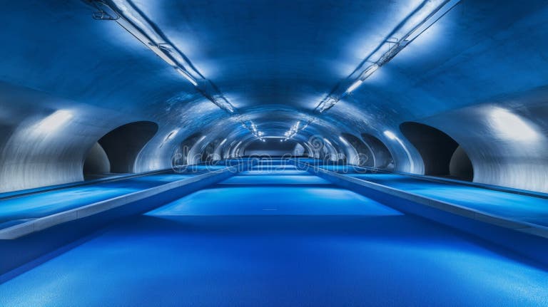 Futuristic Underground Tunnel with Blue Lighting and Modern Design ...