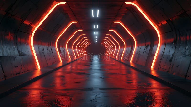 Futuristic Underground Tunnel with LED Strips Stock Illustration ...