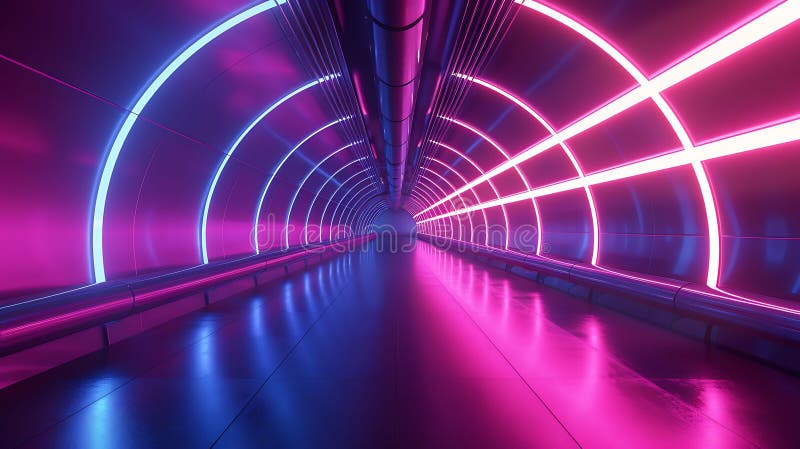 Futuristic Underground Tunnel with LED Strips Stock Illustration ...