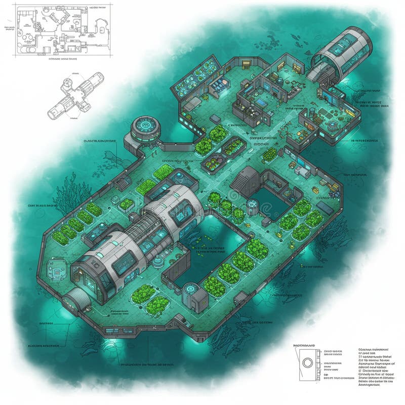 Futuristic Underwater Base Illustration Featuring Multiple Well ...