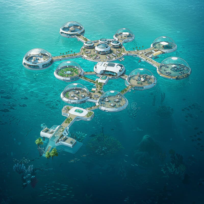 Futuristic Underwater Complex Featuring Interconnected Domes and ...