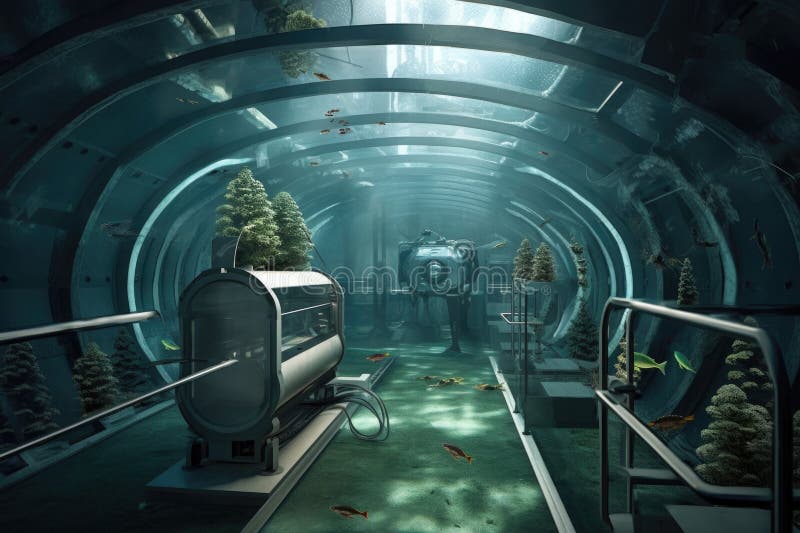 Futuristic Underwater Research Facility Illuminated Stock Image - Image ...