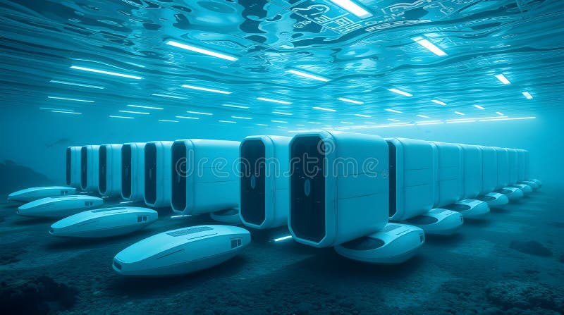 Futuristic Underwater Server Farm Illuminating the Deep Sea Stock Image ...