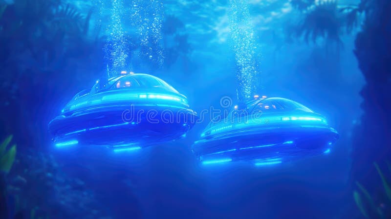 Futuristic Underwater Submarines Exploring Deep Blue Ocean Stock Image ...