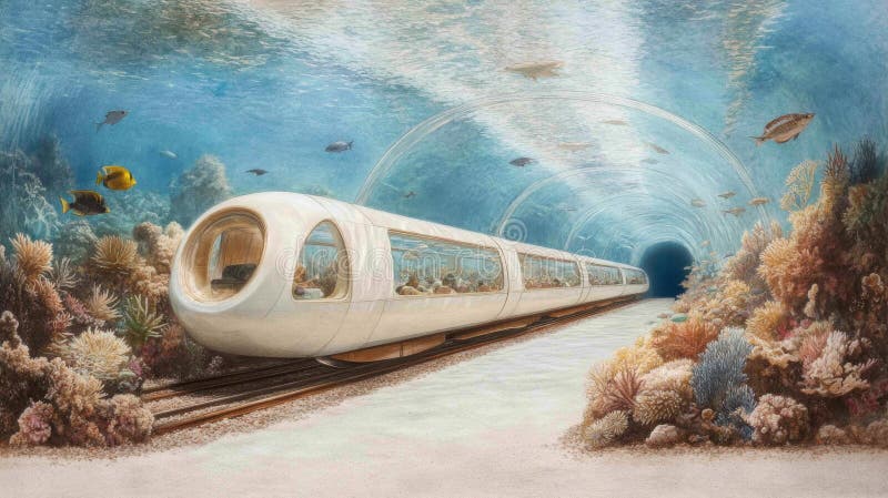 Futuristic Underwater Train Journey through Vibrant Coral Reefs Stock ...