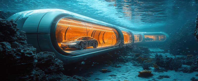 Futuristic Underwater Tunnel with Modern Car and Enchanting Ocean View ...