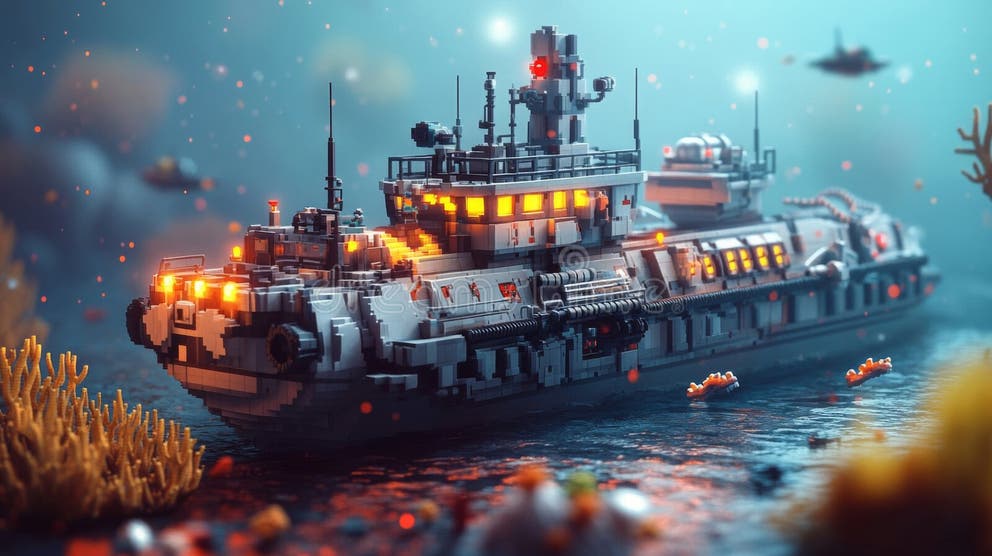 Futuristic Underwater Vessel in Pixel Art Style Stock Illustration ...