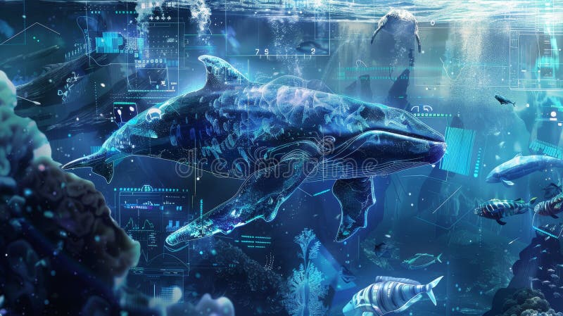 Futuristic Underwater Whale Digital Art Stock Illustration ...