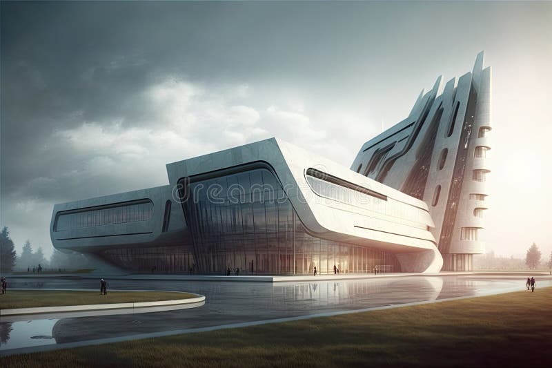 Futuristic University Building with Transparent Walls, Showcasing the ...