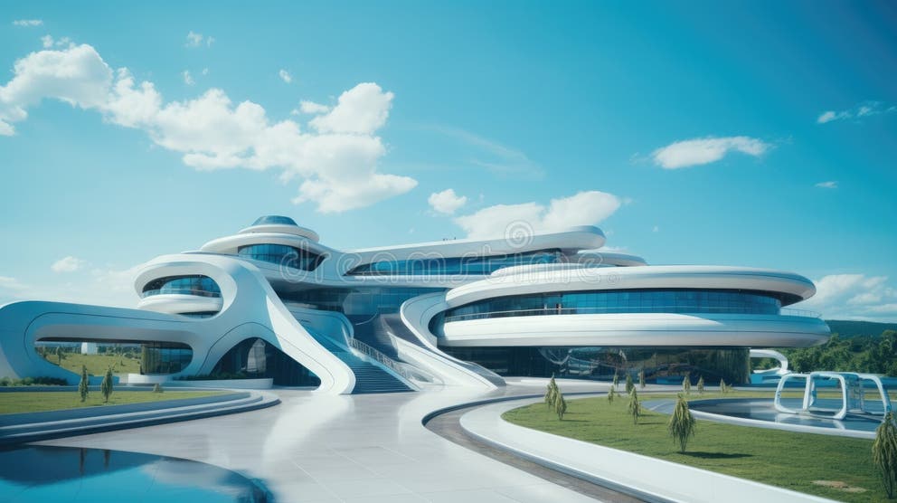 Futuristic University or School Building. Future Modern Technologies ...