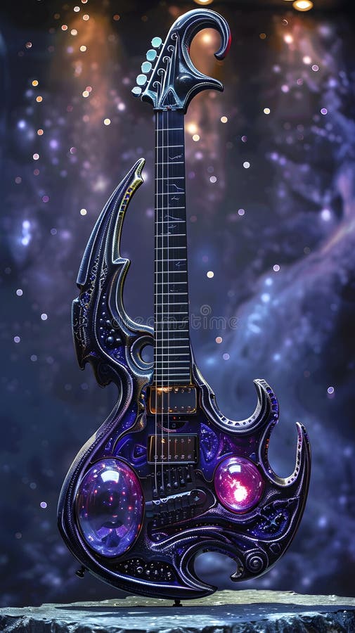Futuristic Unusual Alien Guitar Stock Illustration - Illustration of ...